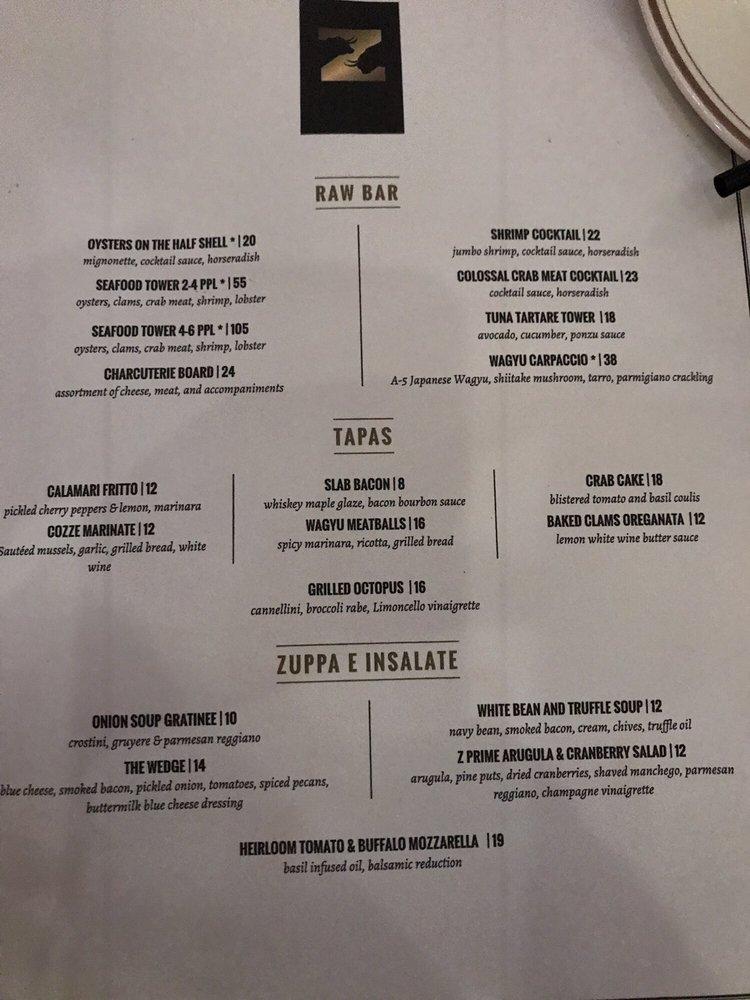Menu at Z Prime Italian Steakhouse, White Plains