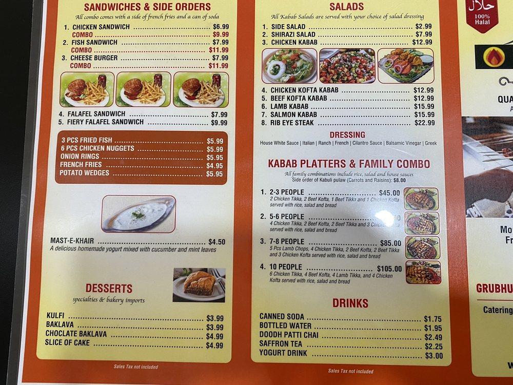 Menu at Kabab House restaurant, Carnegie