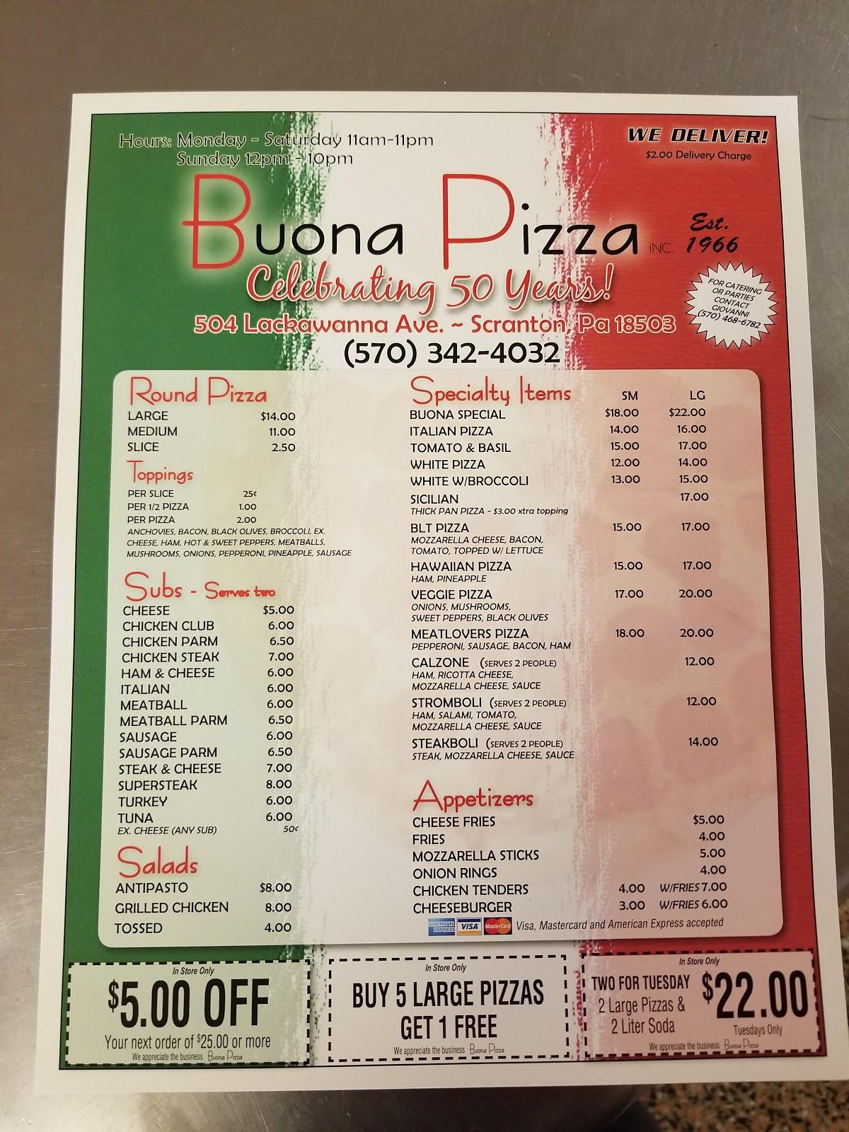 Menu at Buona Pizza pizzeria, Scranton, 504 Lackawanna Ave
