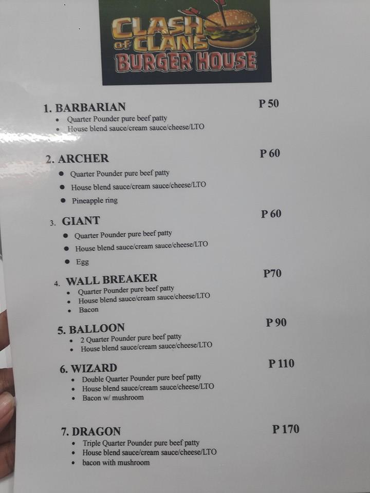 Menu at Clash Of Clans gems shop restaurant, Muntinlupa