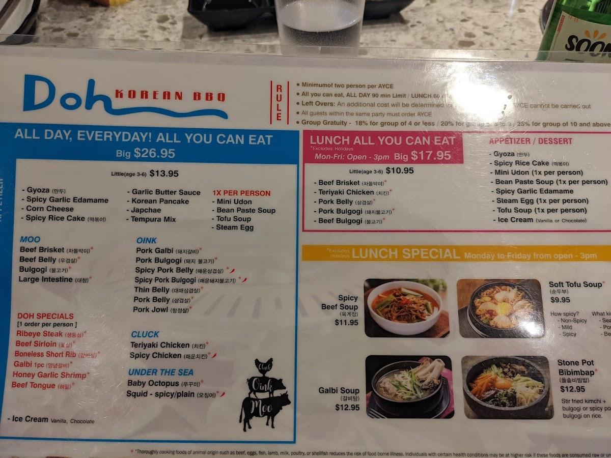 Menu at Doh Korean BBQ, Las Vegas, S Maryland Pkwy Suite #2
