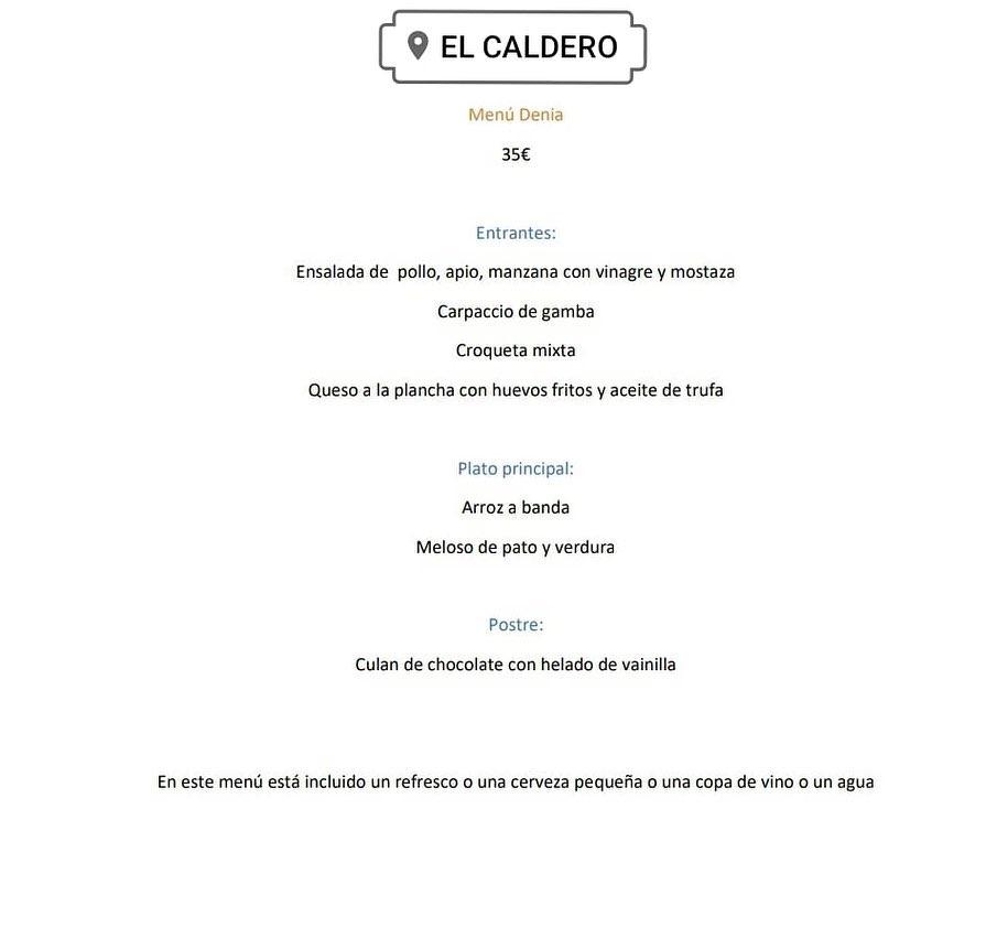 Menu at El Caldero restaurant, Maspalomas