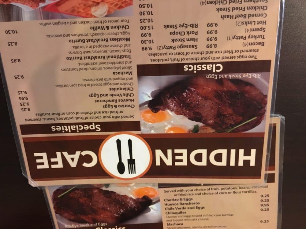 Menu at Hidden Cafe, Camarillo