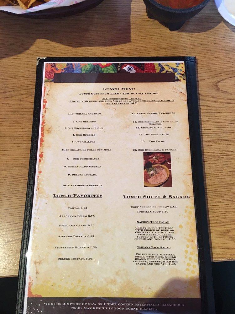 Menu at Nacho's Mexican Restaurant, Mossyrock
