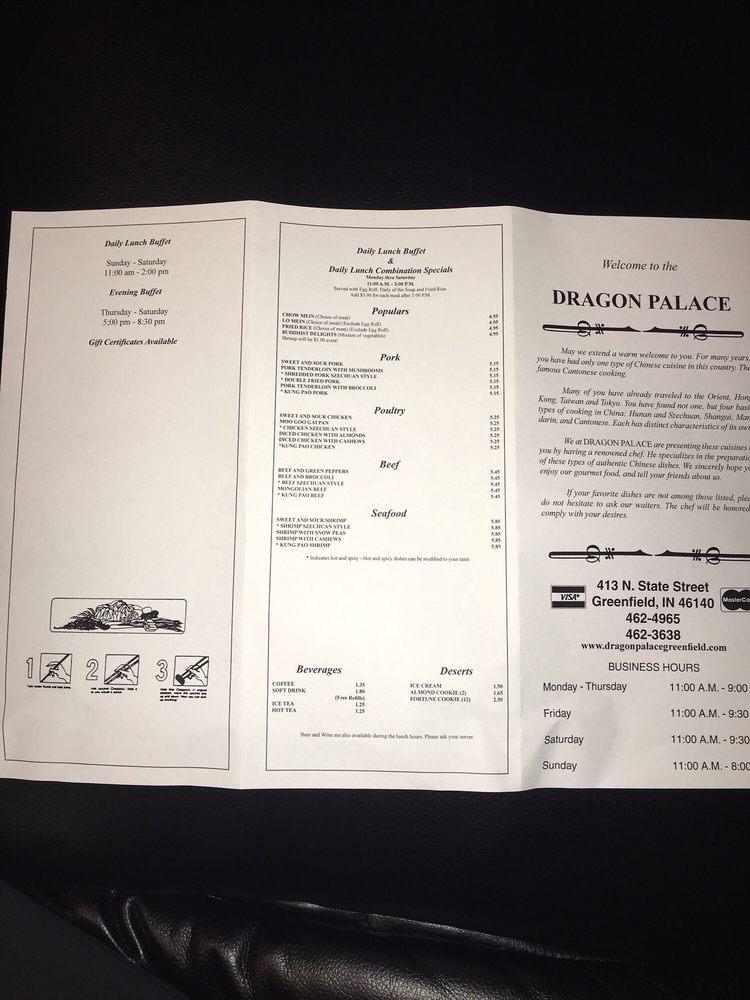 Menu at Dragon Palace restaurant, Greenfield
