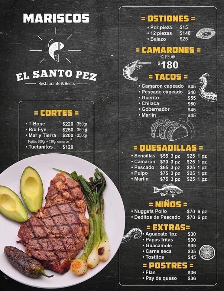 Menu at El Santo Pez restaurant, Ciudad Juarez, Pedro Rosales de León ...