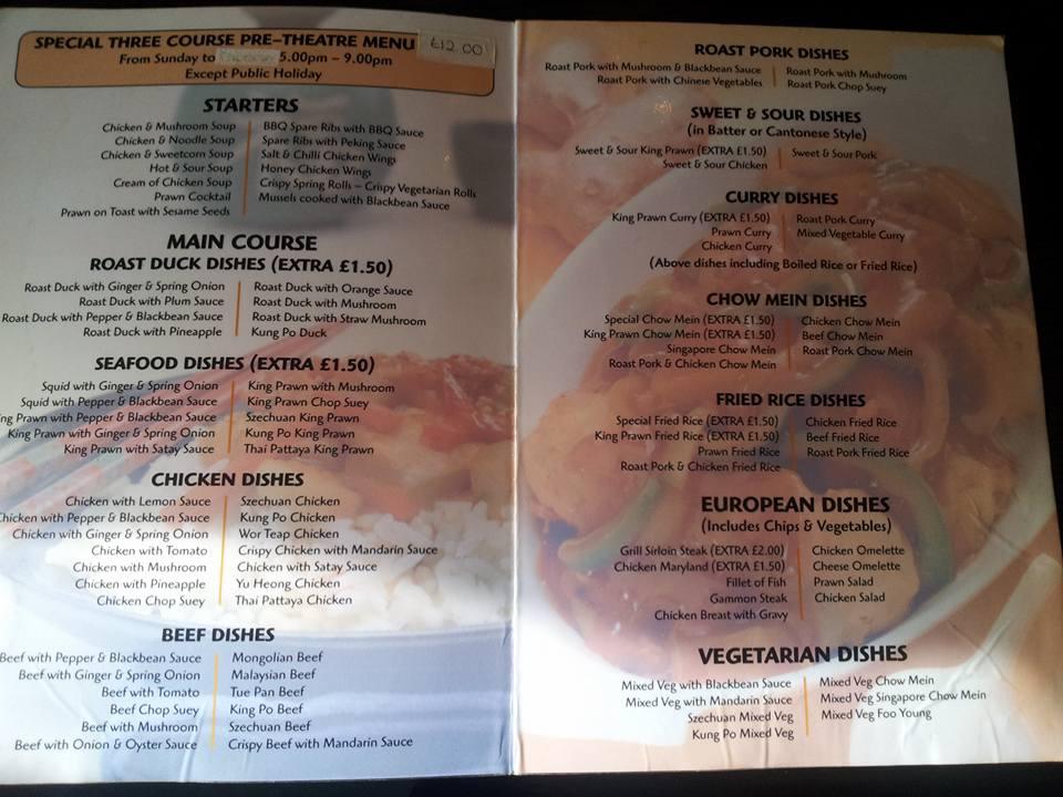 Menu at Golden Summit restaurant, Dunoon