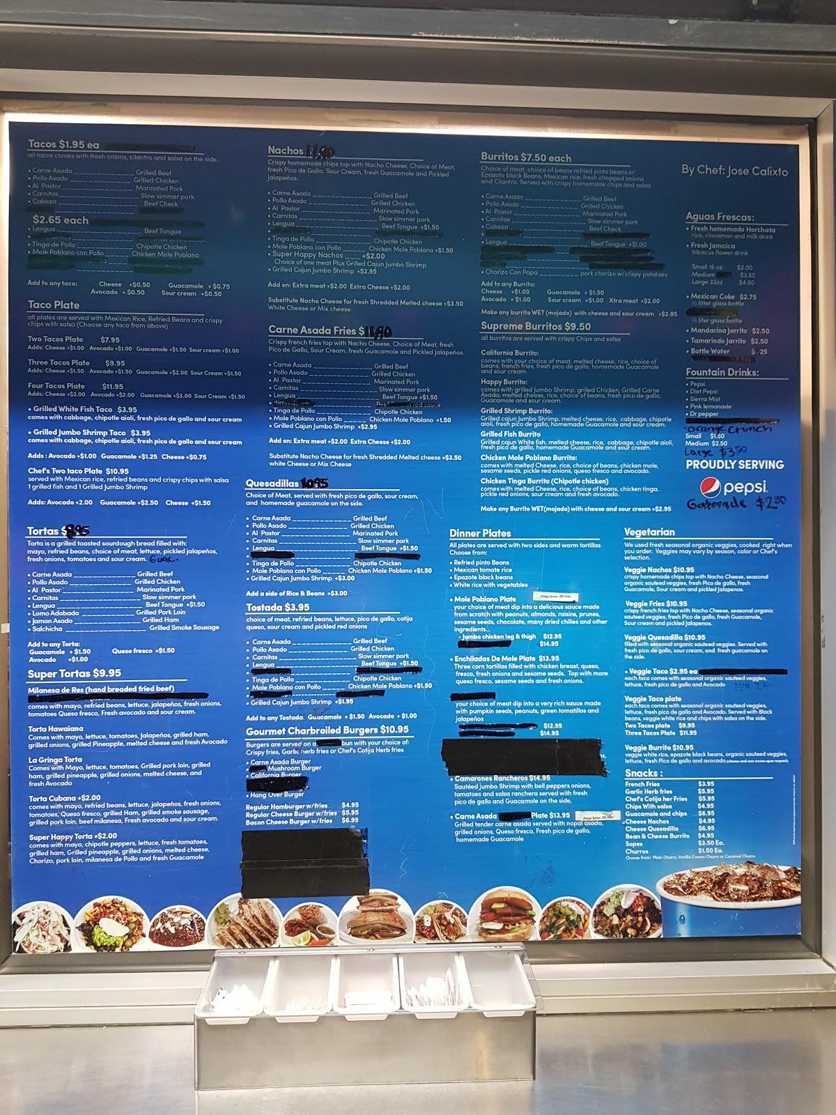 Carta del restaurante Happy Taco, Los Angeles, Hoover St