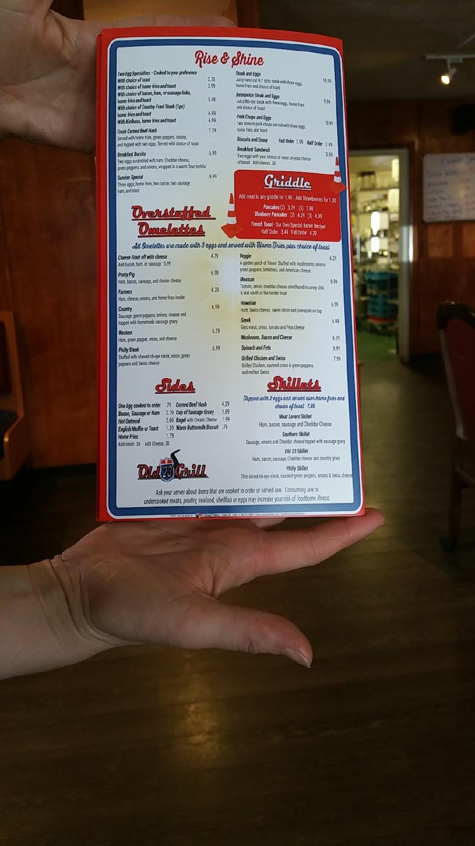 Menu at Old 23 Grill restaurant, Ida