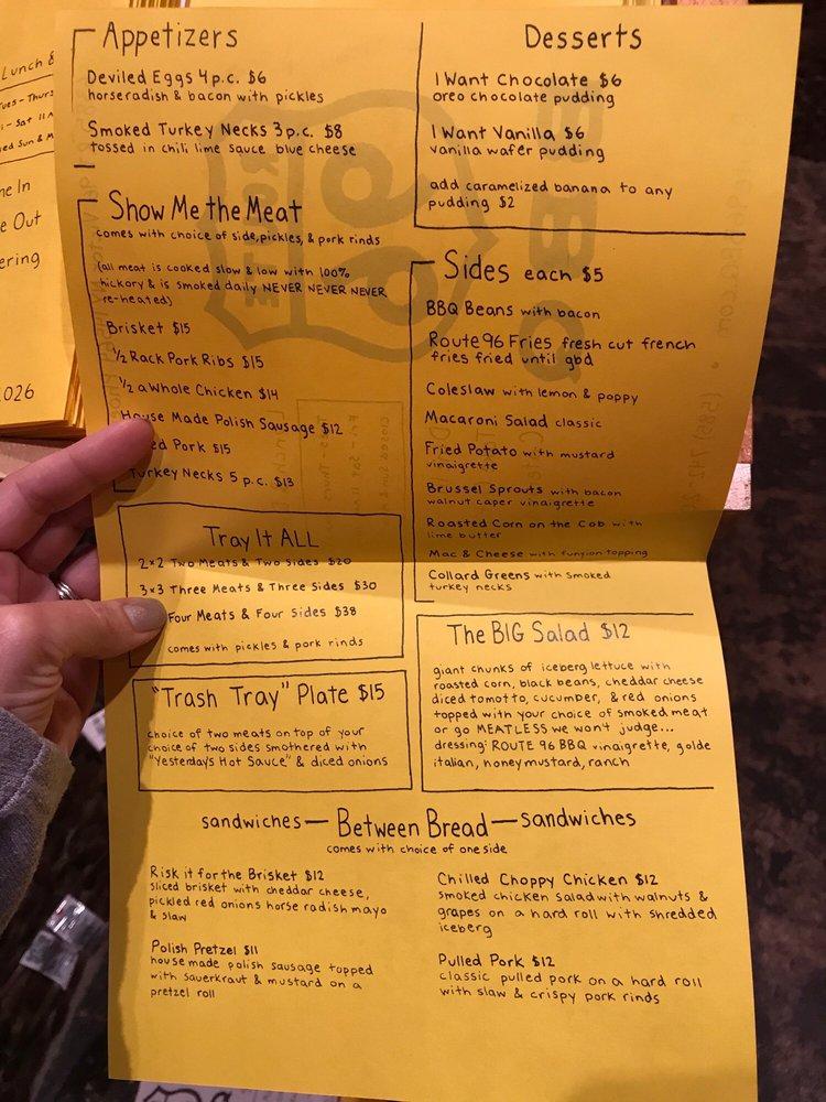 Menu at Route 96 BBQ, Victor