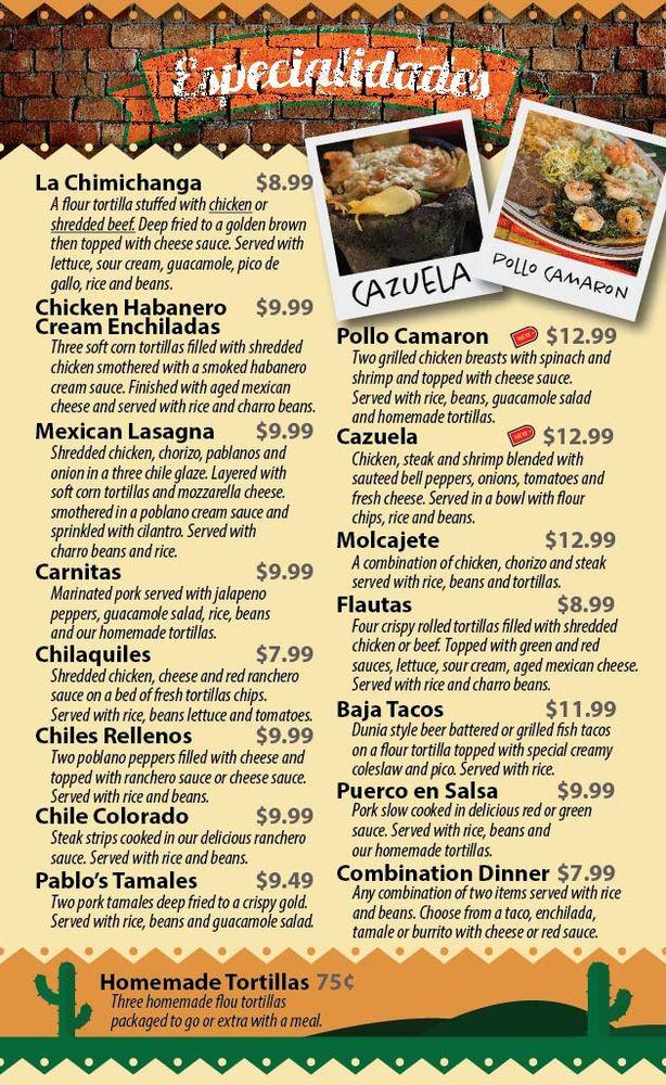 Menu at Señor Pablo restaurant, Sapulpa