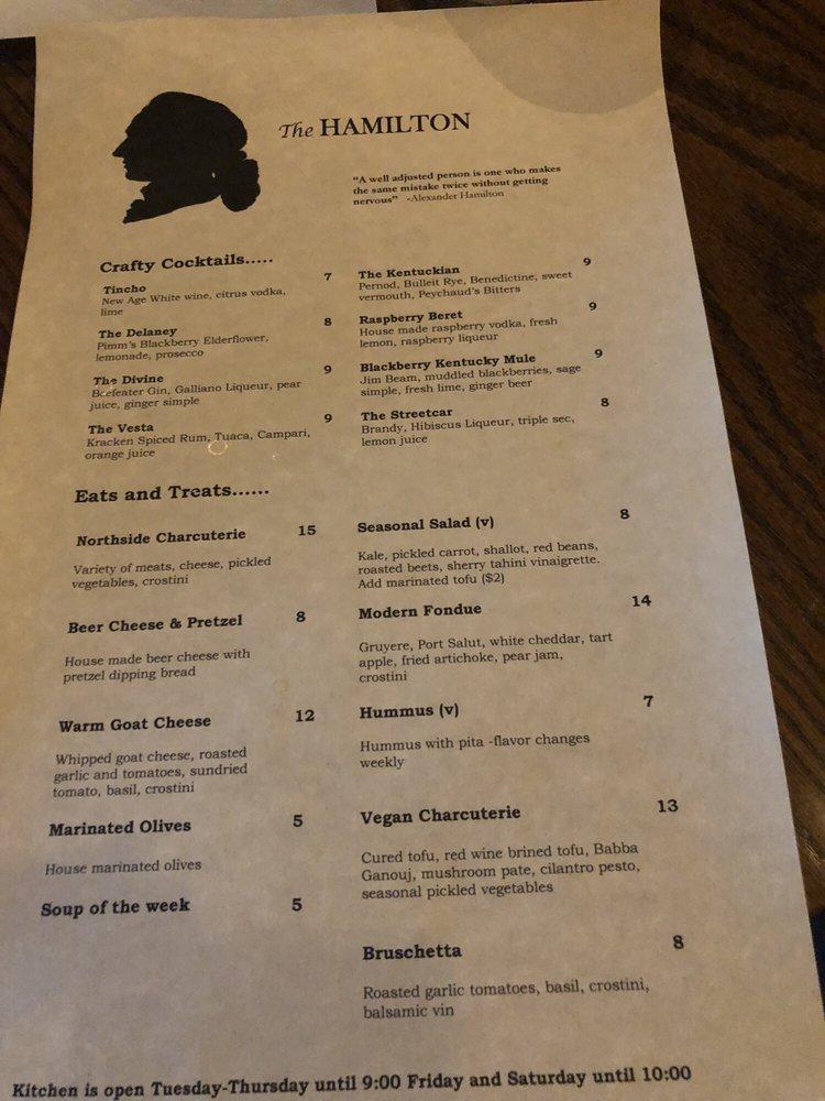 Menu at The Hamilton pub & bar, Cincinnati, Hamilton Ave