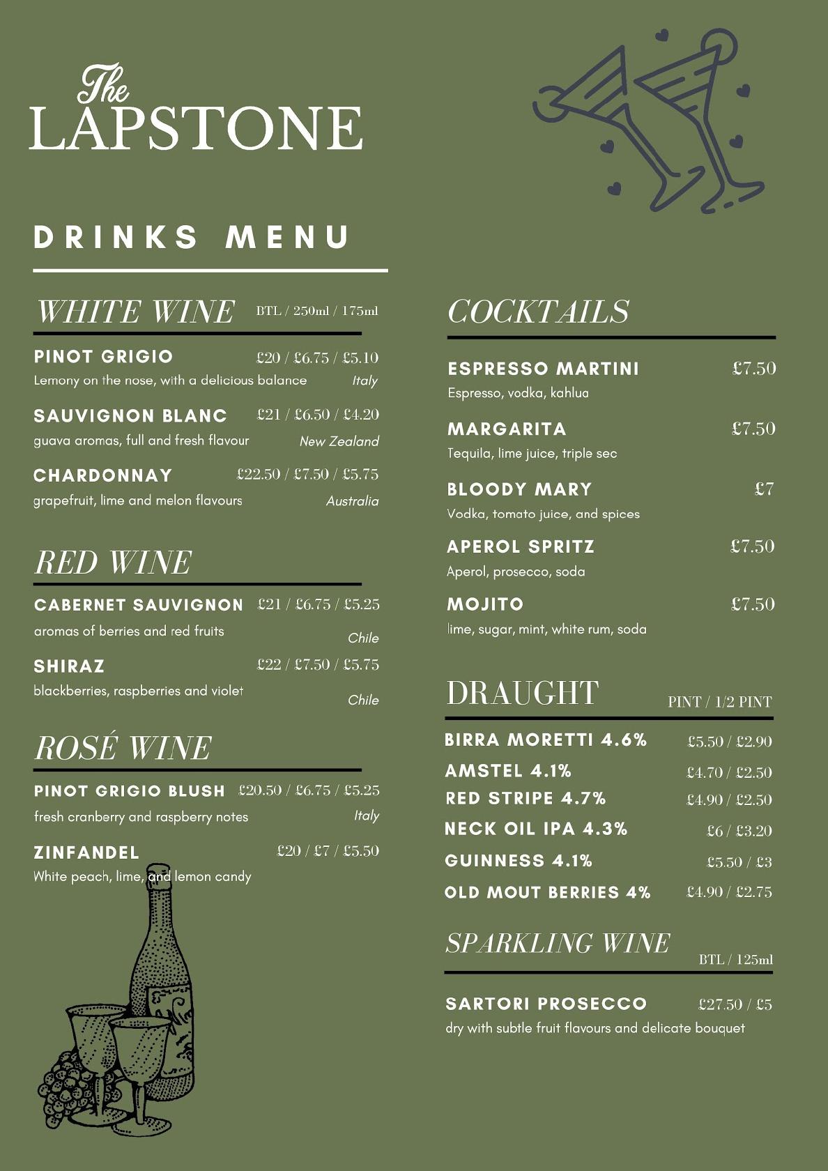 Menu at The Lapstone - Public House in Fair Oak, Eastleigh