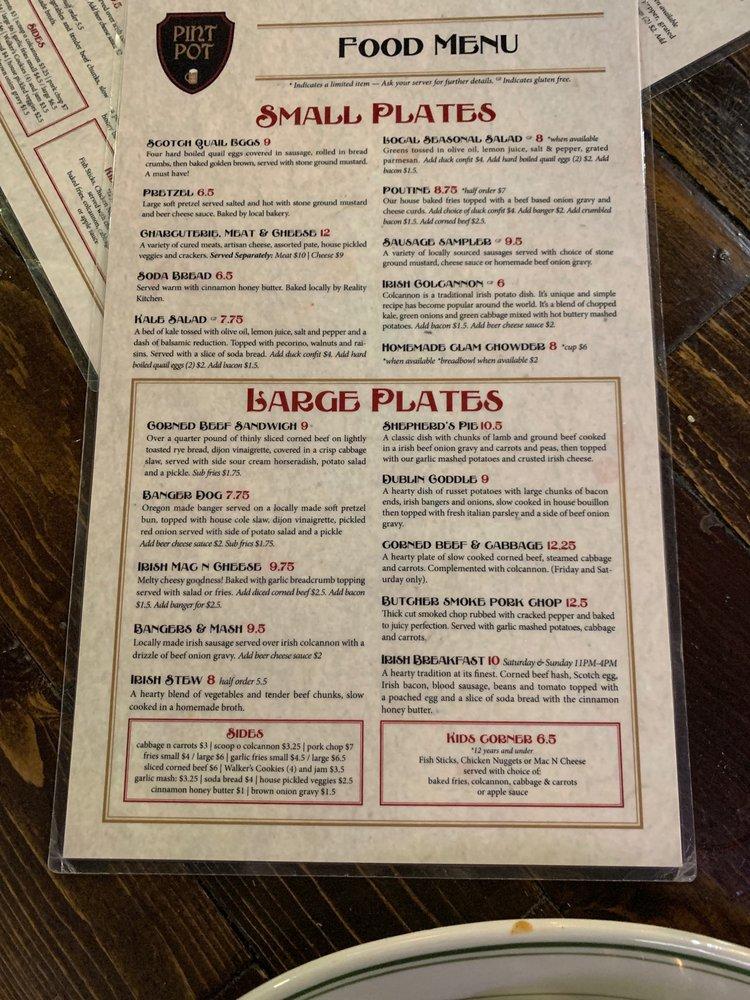 Menu at The Pint Pot Public House, Eugene