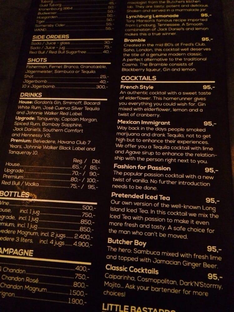 Menu at Butchers pub & bar, Copenhagen