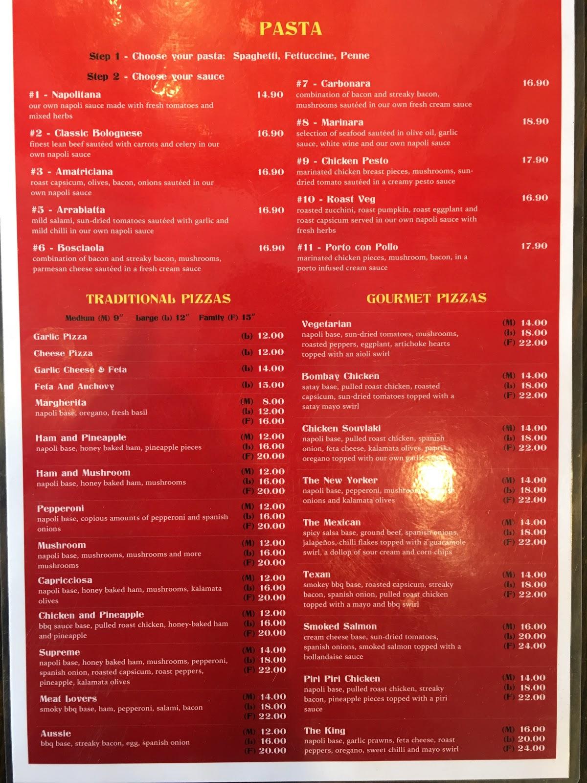 Menu at California Diner cafe, Mawson