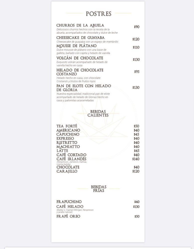 Carta del restaurante Casa Altero, San Luis Potosi