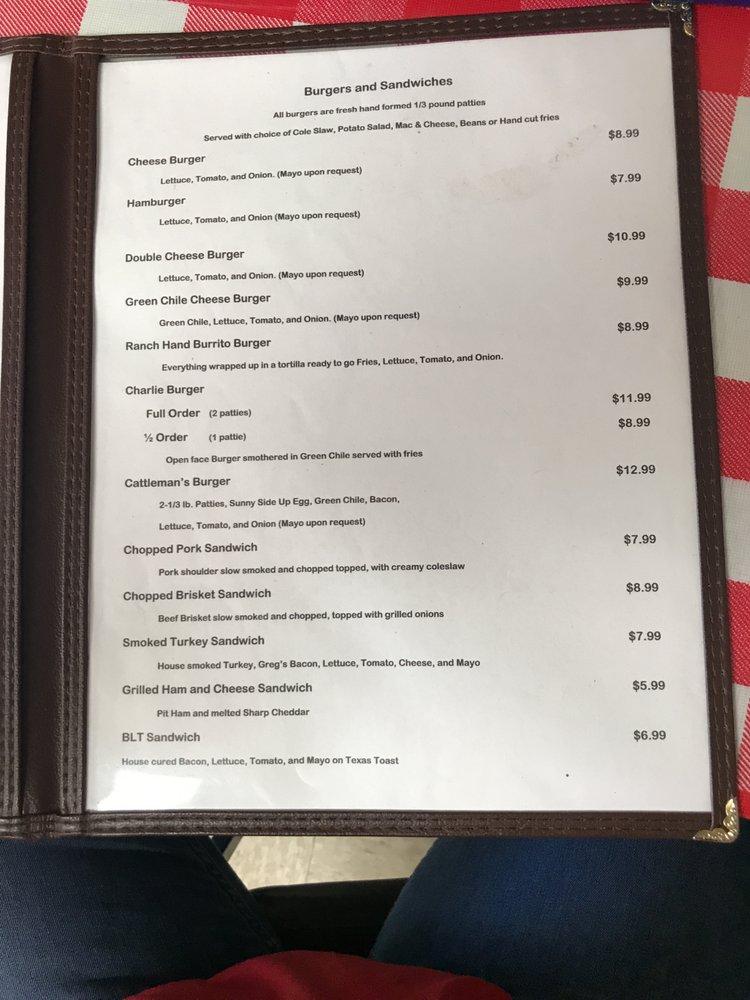 Menu at Greg's BBQ, Belen, 629 S Main St