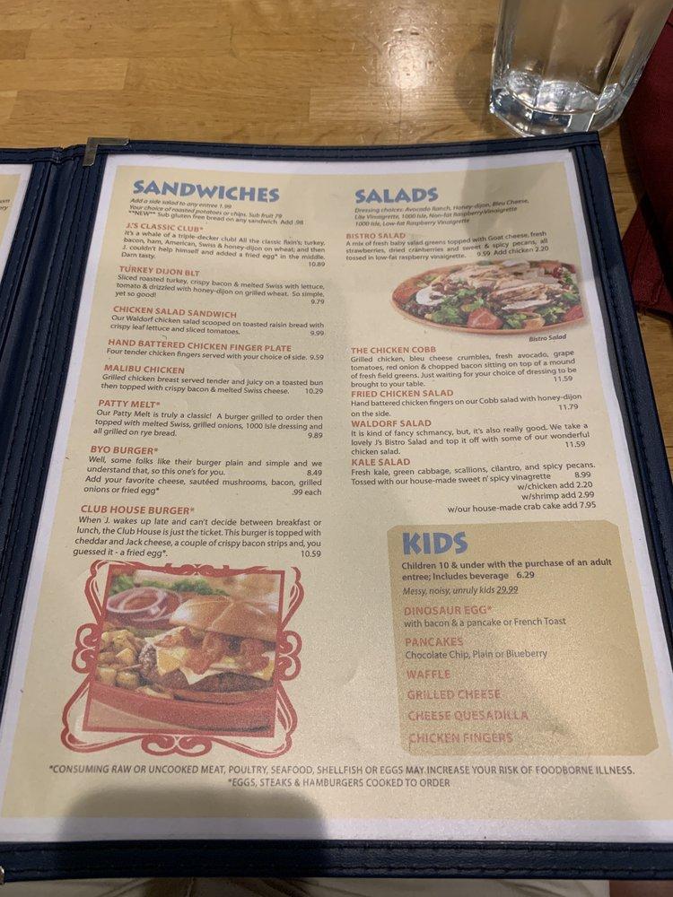 Menu at J. Christopher's restaurant, Atlanta, 10 Kings Cir NE