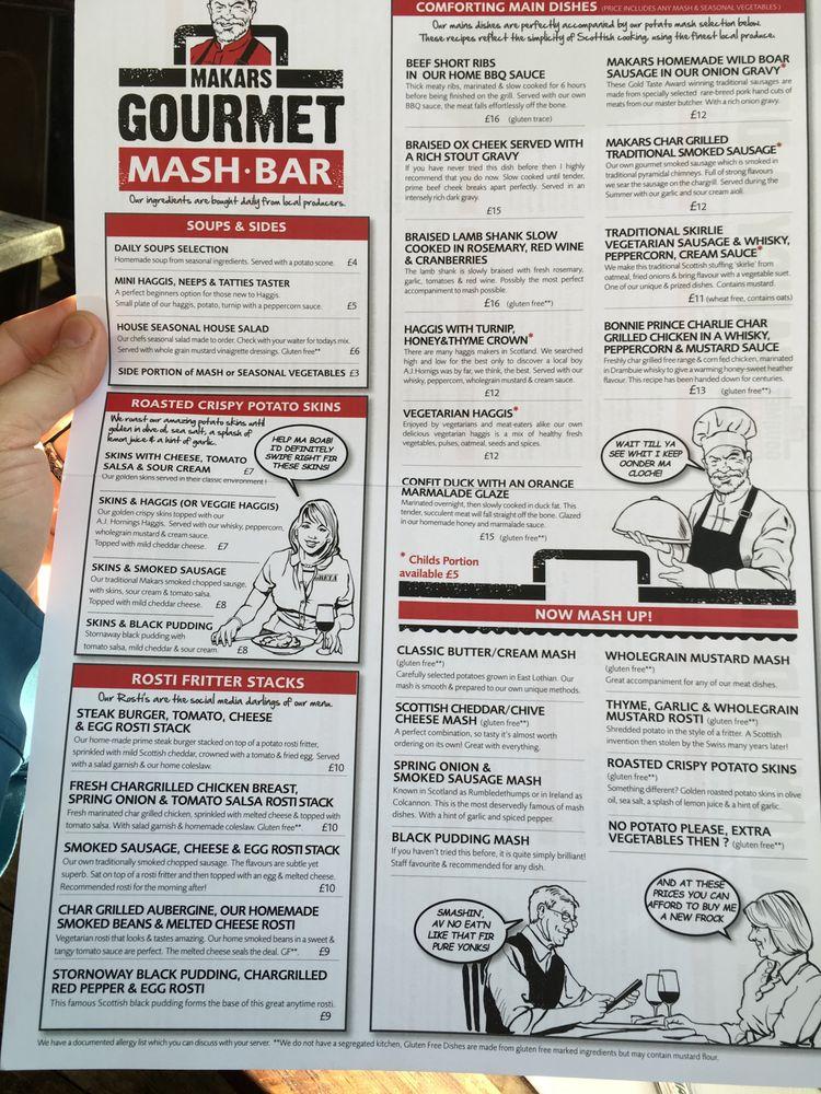 Menu at Makars Mash Bar, Edinburgh, 9-12 Bank St