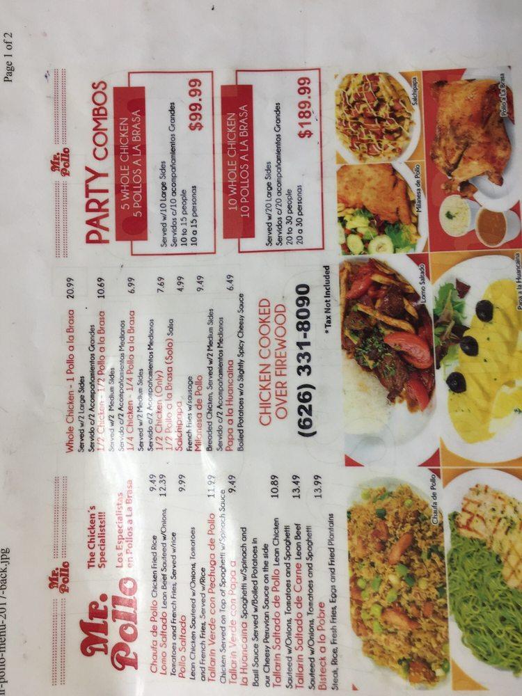 Menu at Mr Pollo restaurant, West Covina