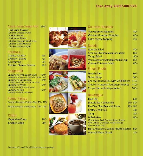 Menu at Munchies, Shillong