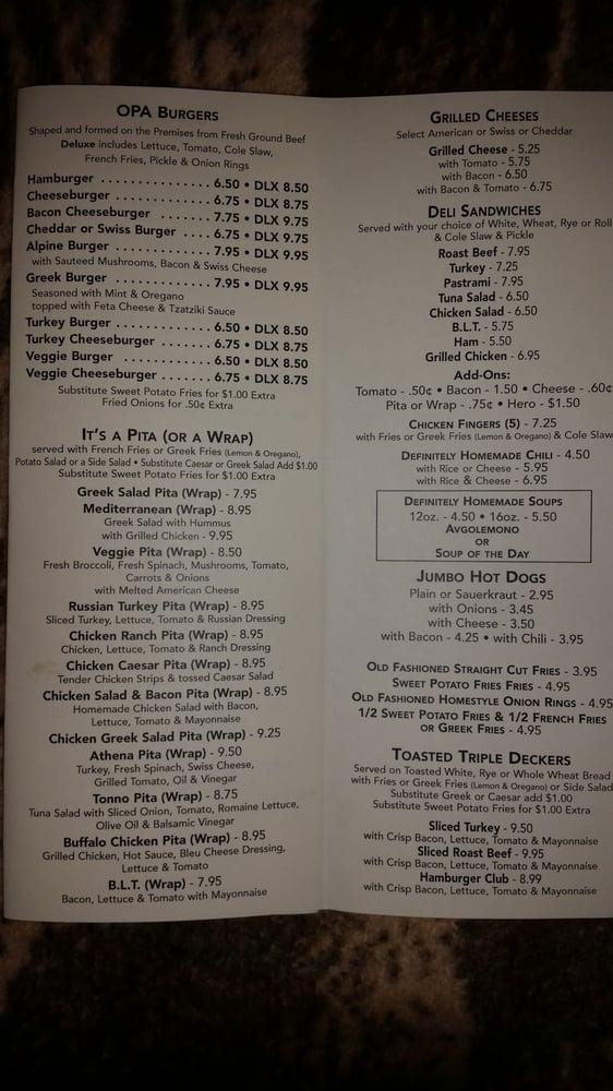 Menu at Opa Breakfast & Sandwich Shop restaurant, New City