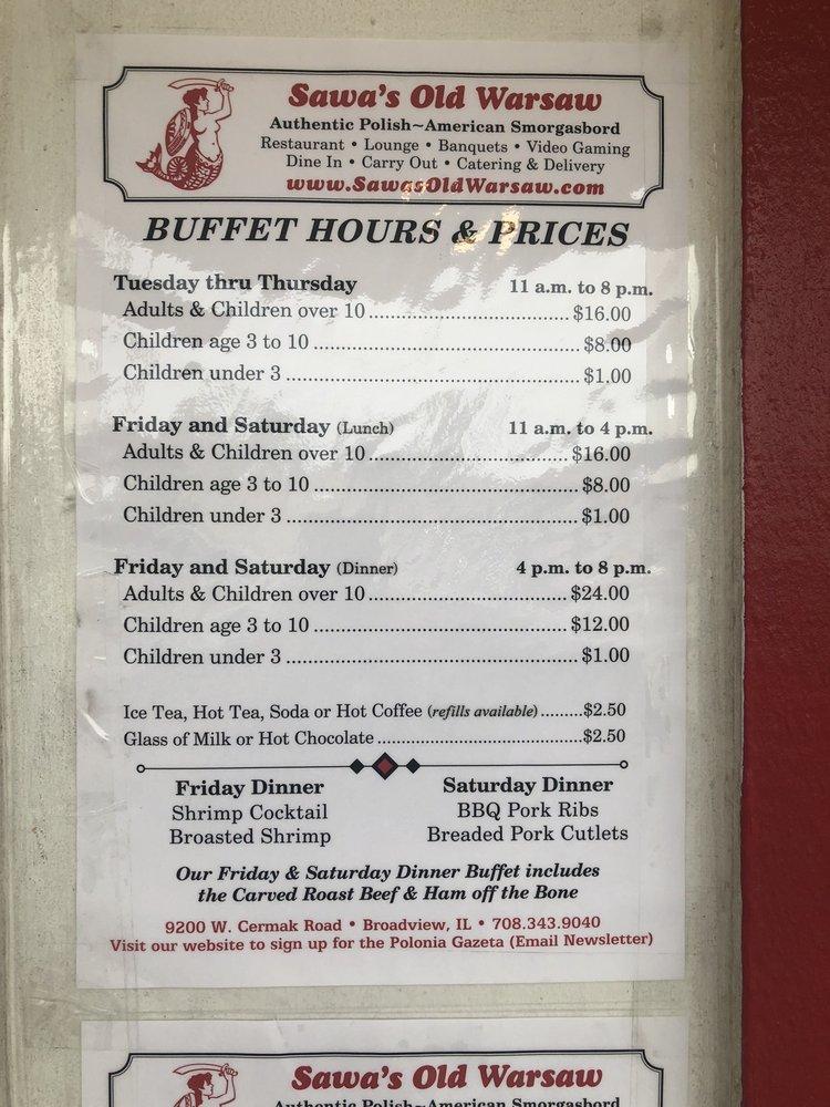 Menu at Sawa's Old Warsaw Restaurant, Broadview
