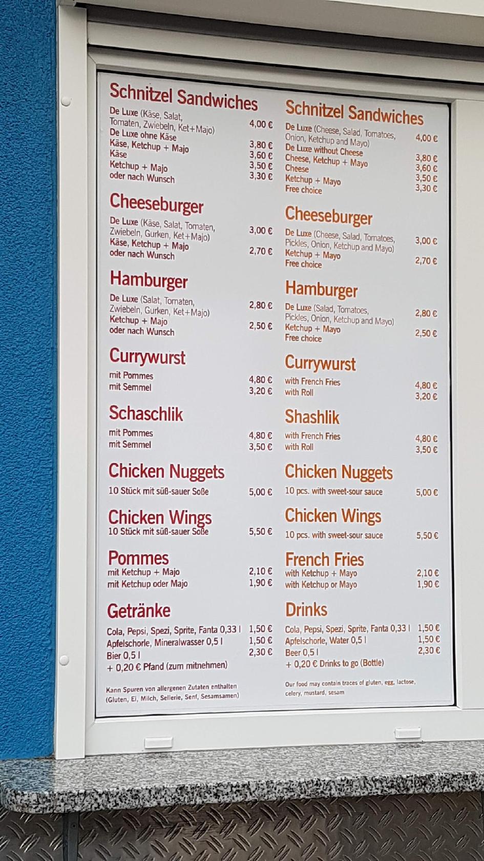 Menu at Schnitzelstand pub & bar, Grafenwöhr