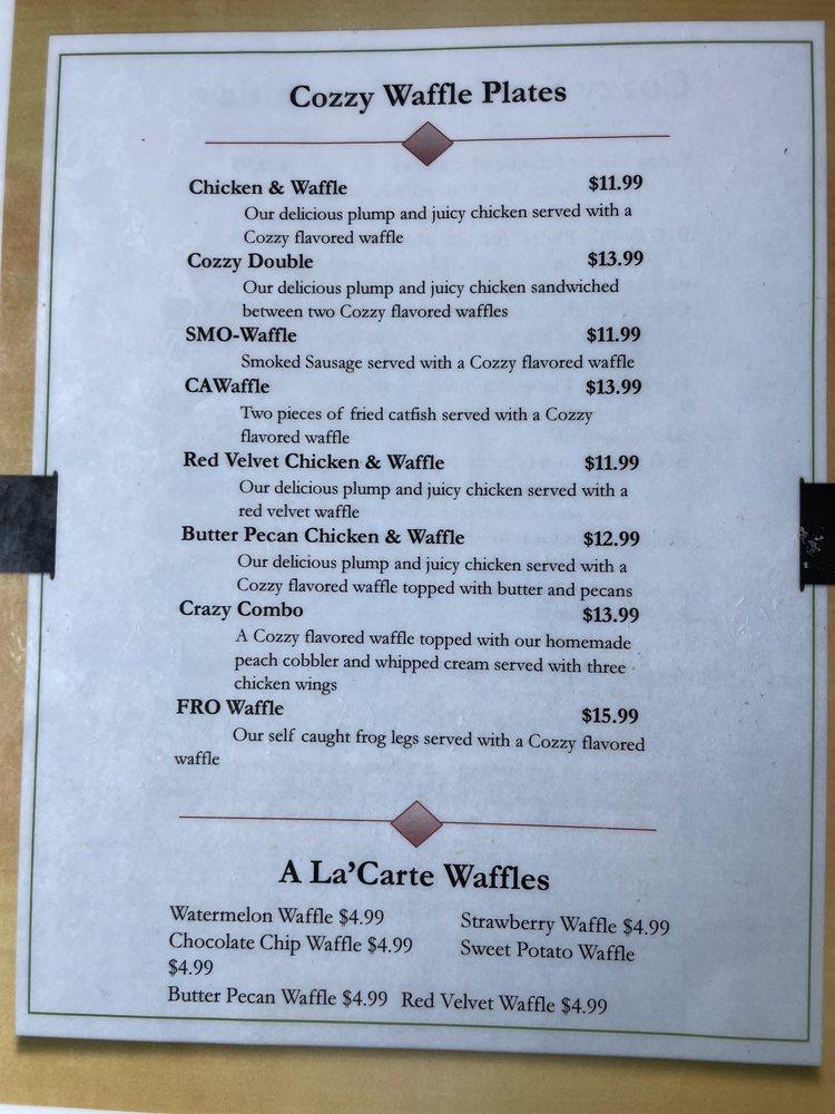 Menu at The Cozzy Corner restaurant, Appleton