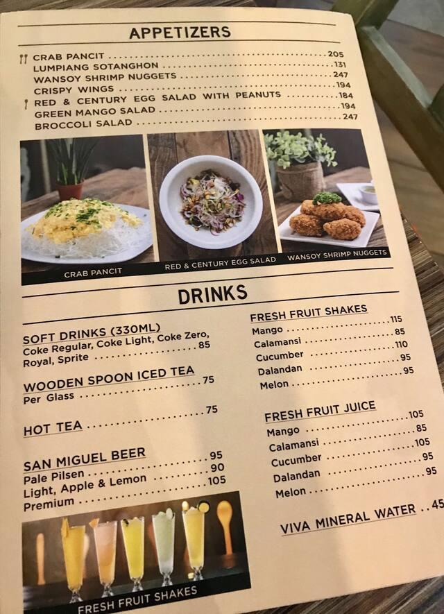 Menu at Wooden Spoon restaurant, Makati, 1210 Rockwell Dr