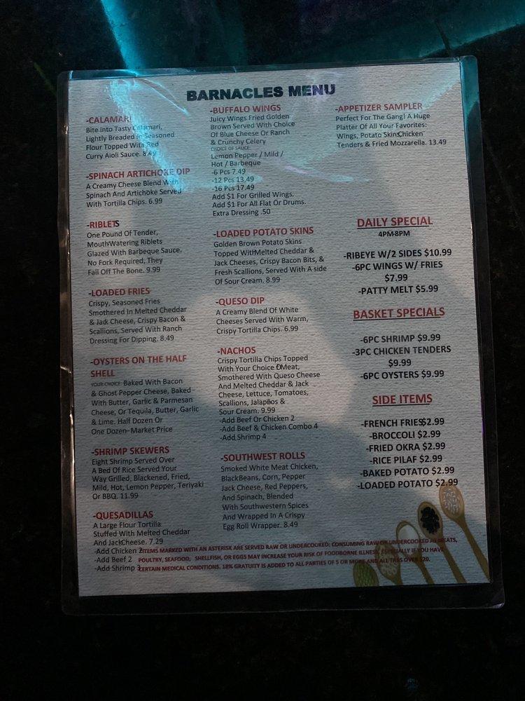 Menu at Barnacles Duluth, Duluth