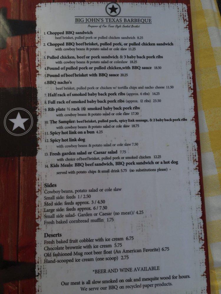 Menu at Big John's Texas BBQ, Page