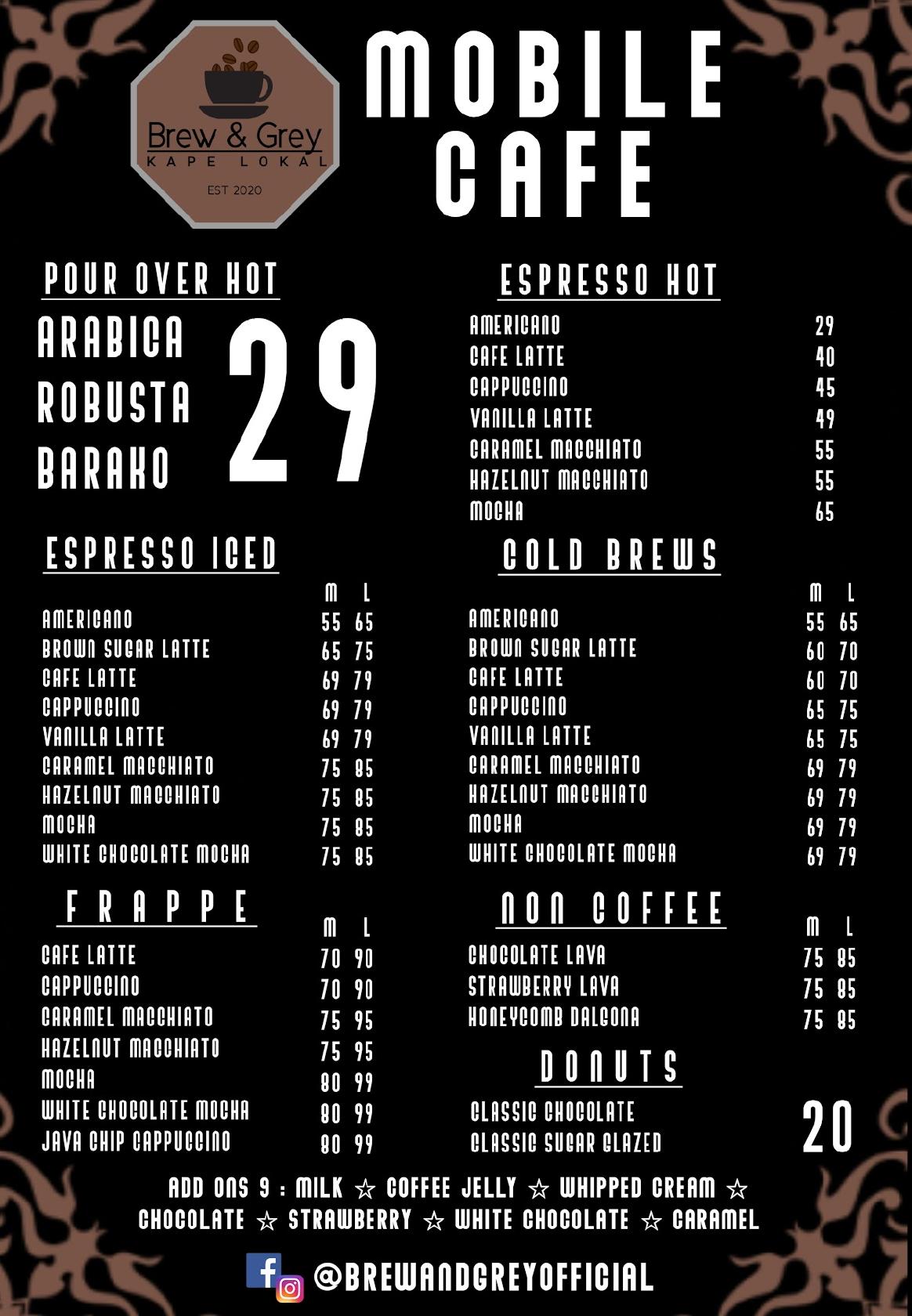 Menu at Brew & Grey Kape Lokal Main, Quezon City