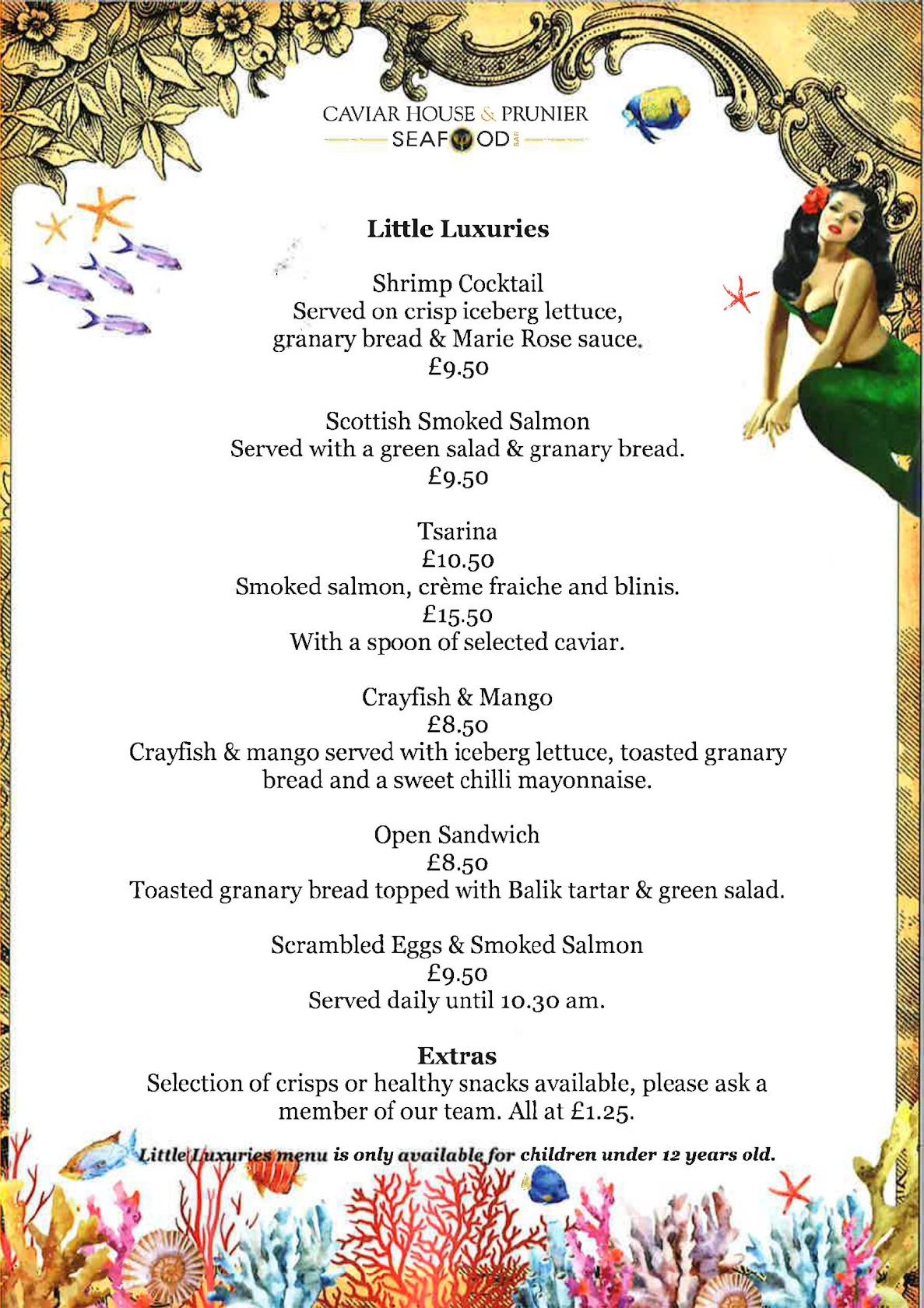 Menu at Caviar House & Prunier Seafood Bar, London, 넬슨 로드