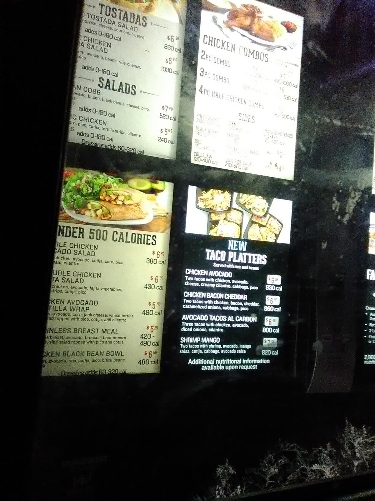 Menu at El Pollo Loco fast food, Inglewood, 3125 W Century Blvd