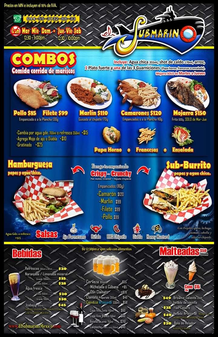 Carta del restaurante El Submarino, Ciudad del México, Tajín 464