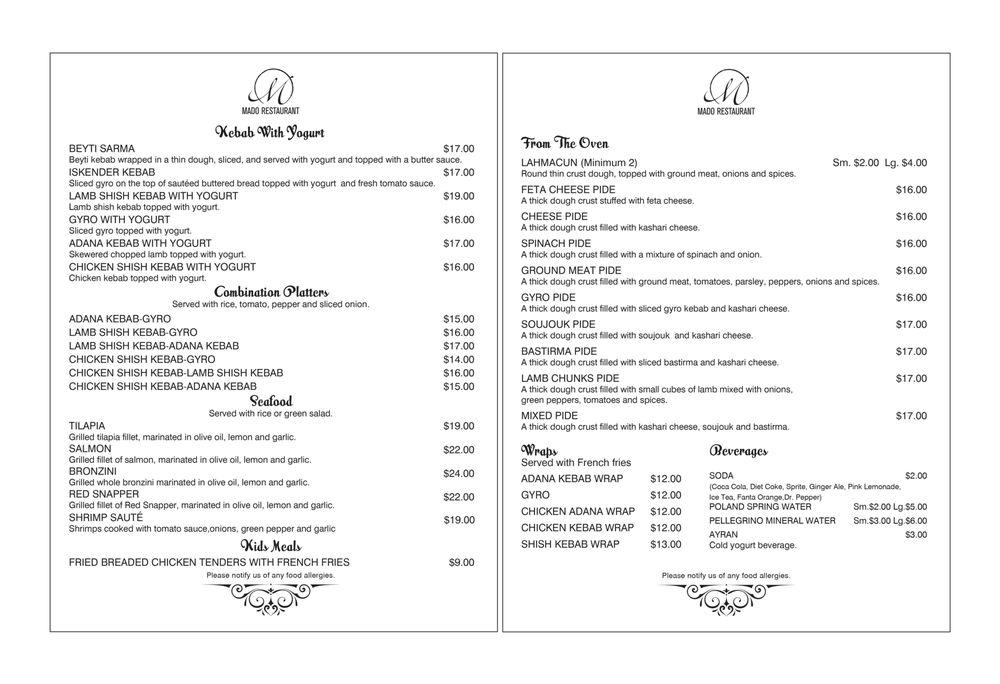 Menu at Mado Restaurant, River Edge
