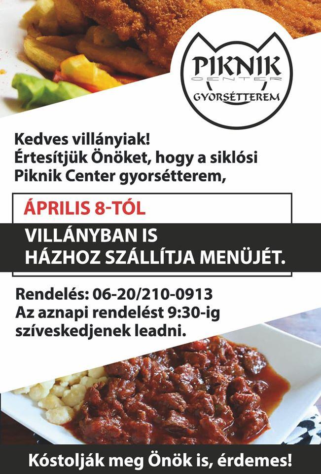 Menu at Piknik Center restaurant, Siklós
