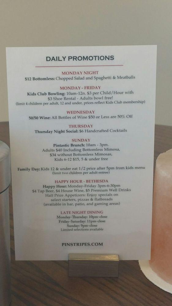 Menu at Pinstripes pub & bar, North Bethesda