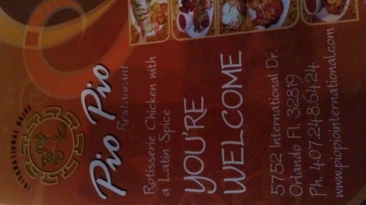 Menu at Pio Pio Restaurant, Orlando, Precision Dr