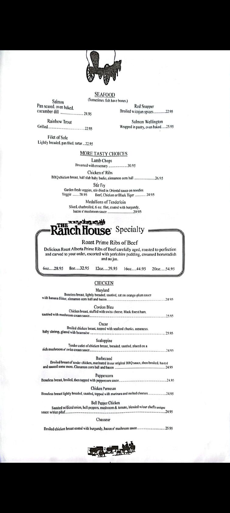 Menu at Ranch House Restaurant & Bar, Red Deer