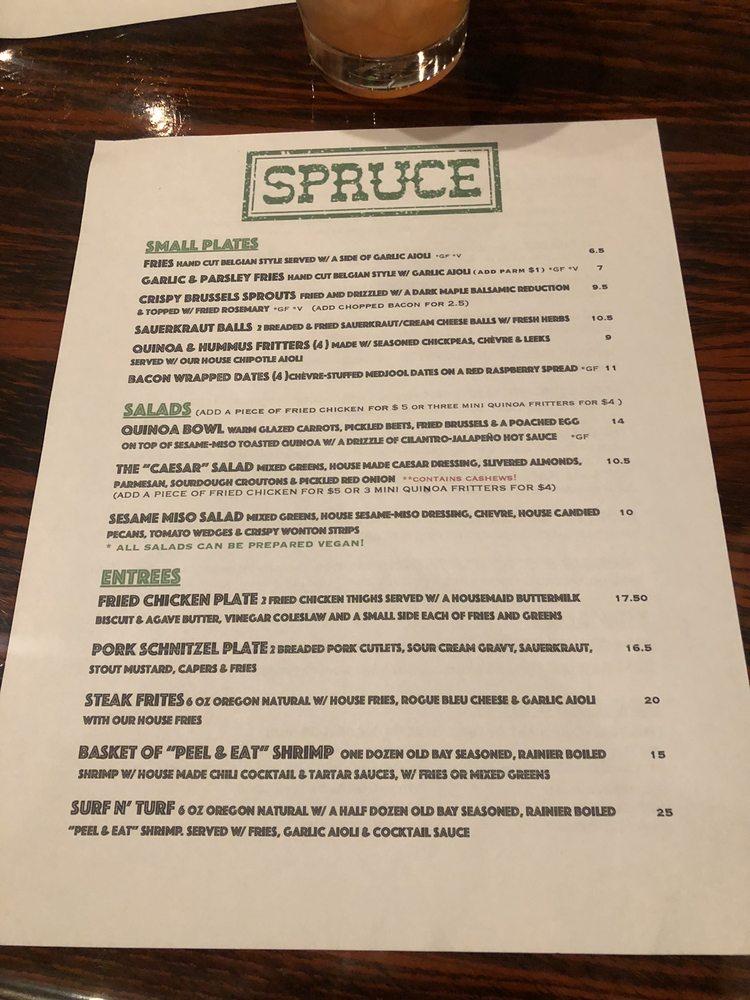 Menu at Spruce pub & bar, Port Angeles