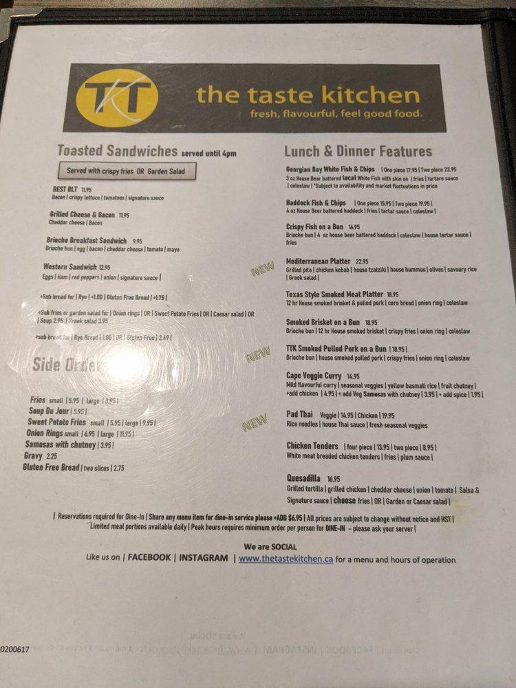 Menu at The Taste Kitchen restaurant, Lion's Head