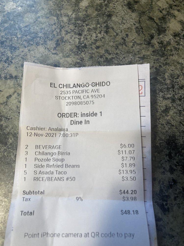 Menu at El Chilango Chido restaurant, Stockton