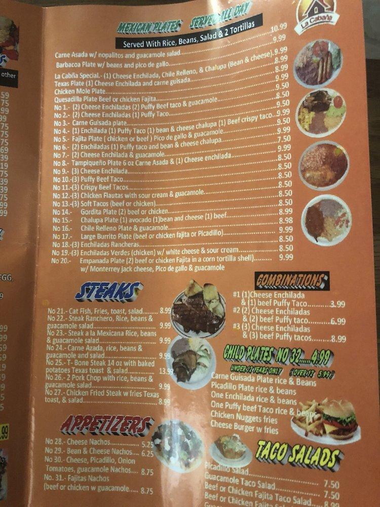 Menu at La Cabaña Mexican Restaurant, San Antonio, US-281