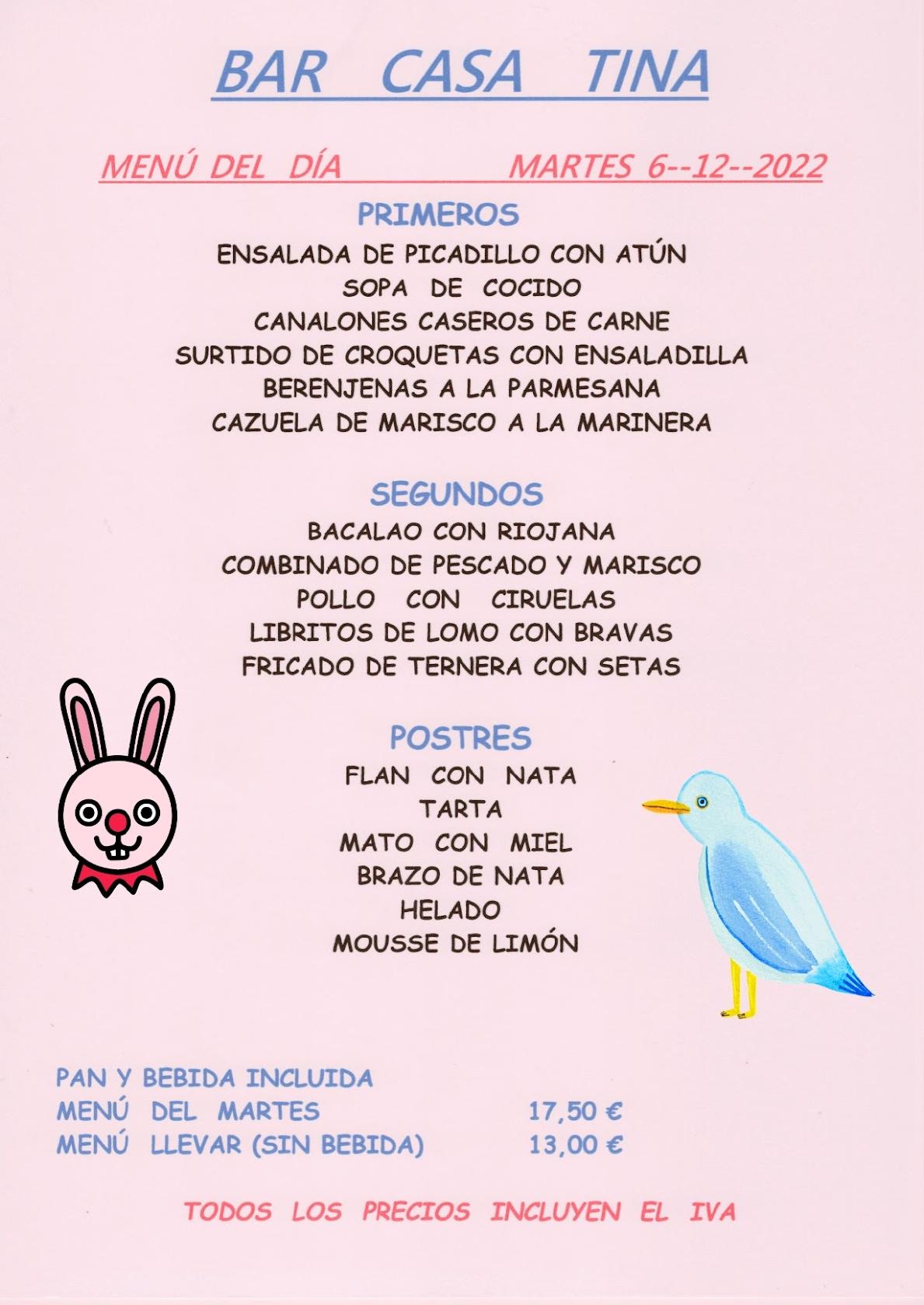 Menu at RESTAURANTE CASA TINA, Mataró