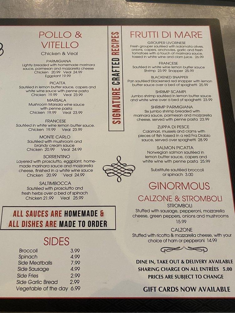 Menu at Sami's pizzeria, Marco Island
