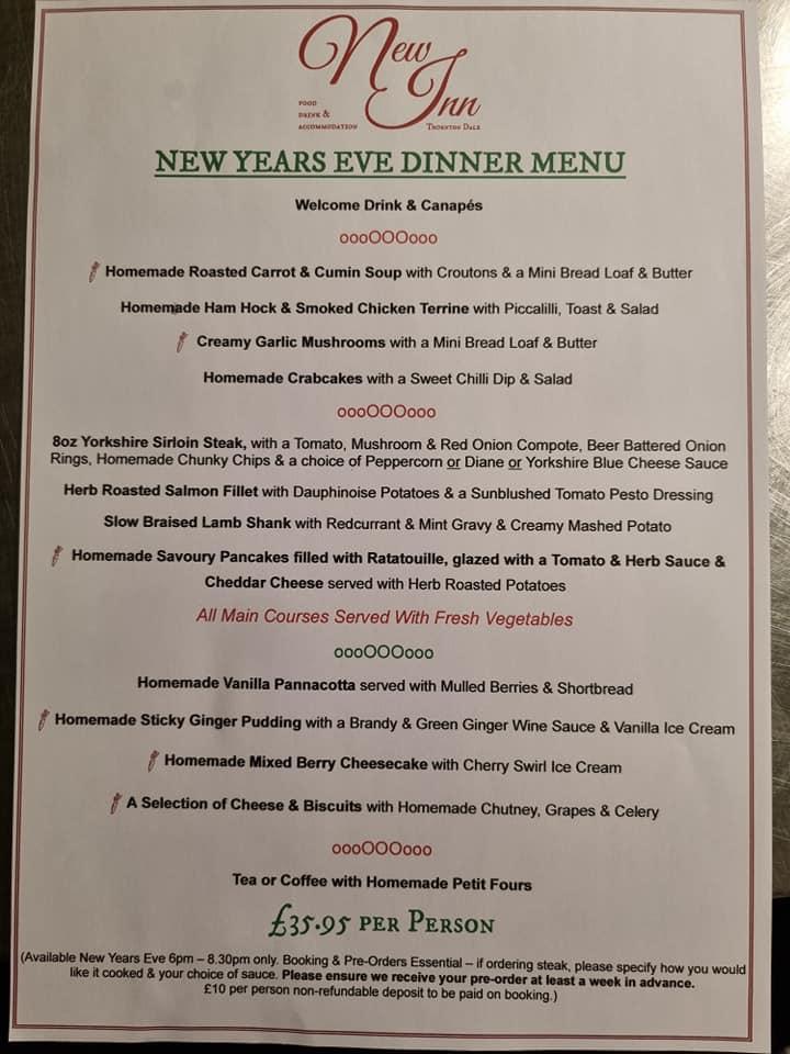 Menu at The New Inn pub & bar, Thornton Dale