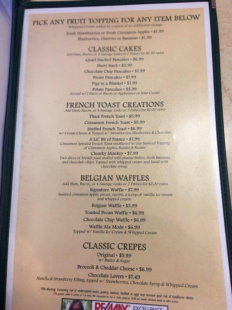 Menu at Callahan's Restaurant, Elkhart